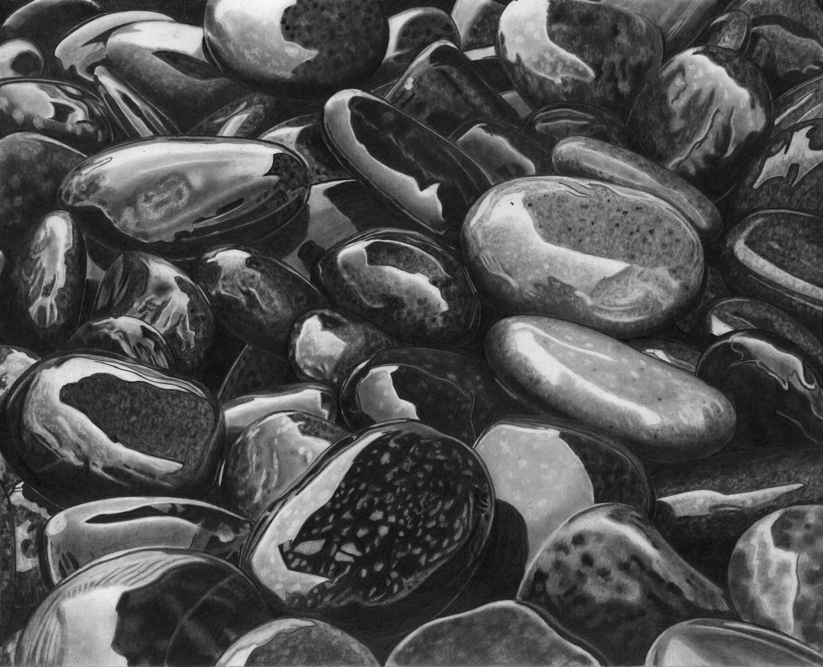 Wet Pebbles #2 (Pencil Drawing) Pencil drawing: Paul Stowe | Artfinder