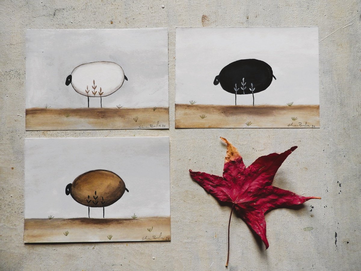 The freaky sheep, set of 3 Oil painting: Silvia Beneforti
