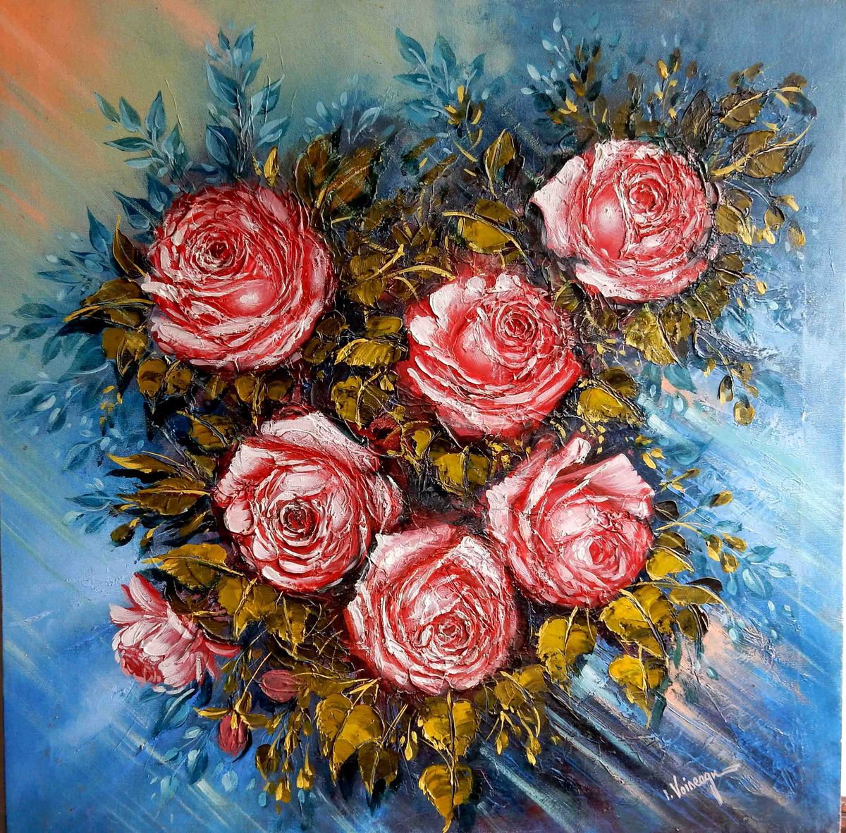 Roses in astral space Painting Oil painting by Voineagu Ion | Artfinder