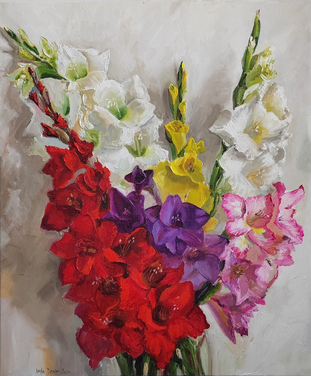 Gladiolus bouquet Sword Lilies colorfull flower art Oil painting: Leyla ...