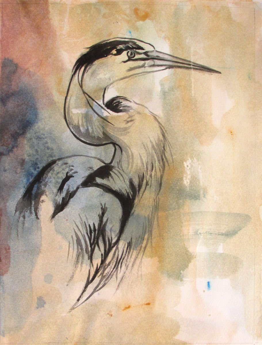 great blue heron drawing by Alfred Ng | Artfinder