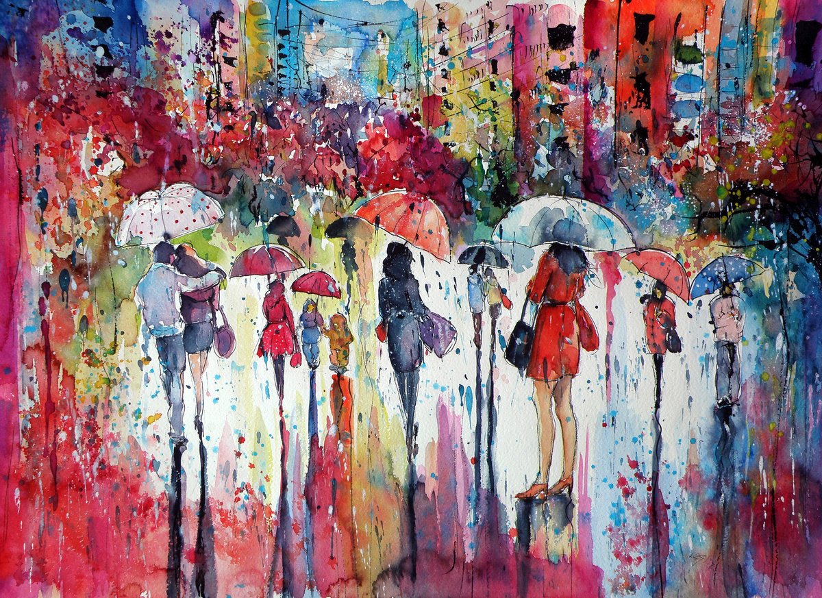 Rain, colours, people... III Watercolour: Kovács Anna Brigitta | Artfinder