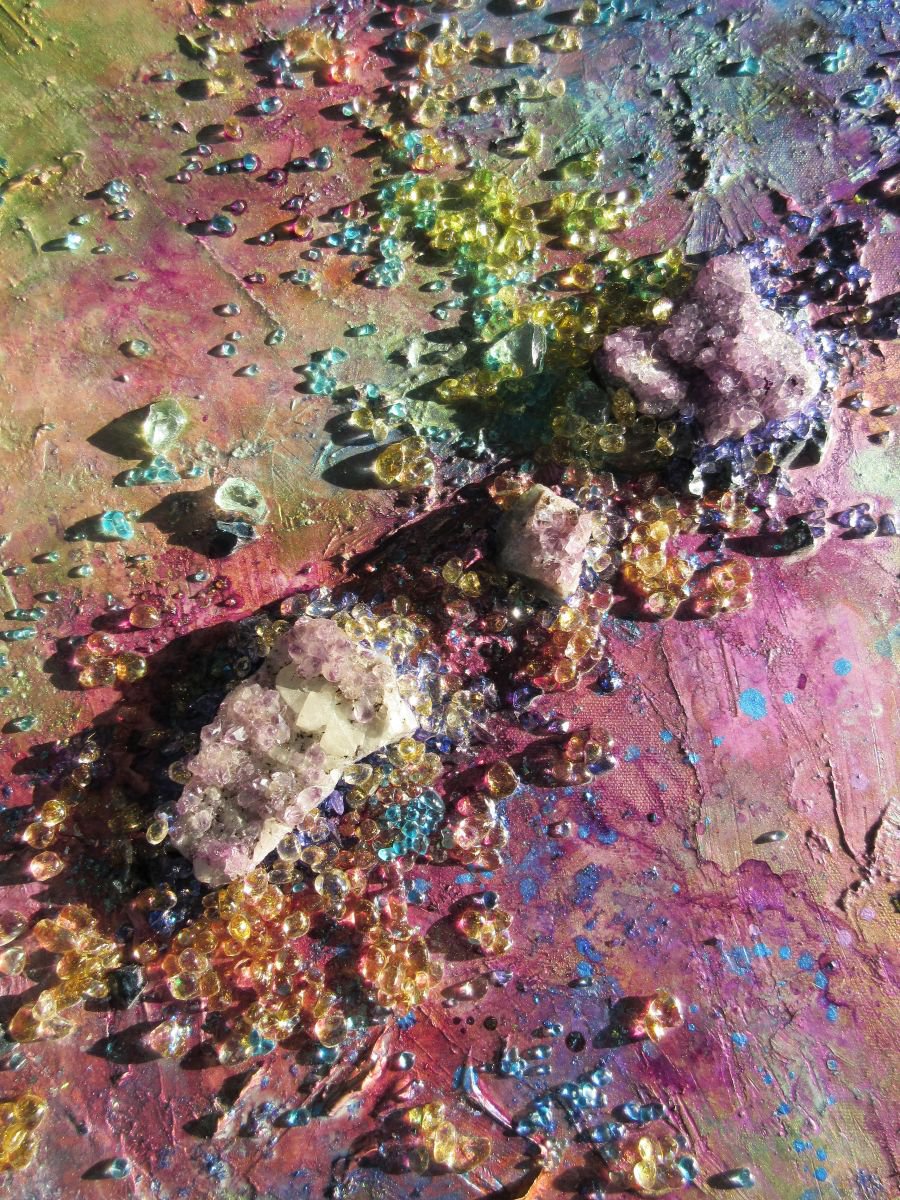 Abstract with Amethyst, mixed media, modern painting, glass wall art ...