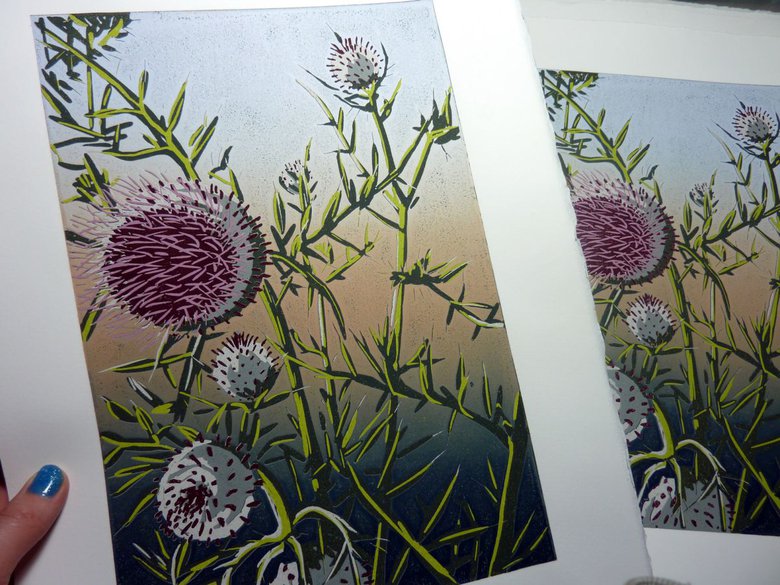 Woolly Thistle Linocut: Alexandra Buckle | Artfinder