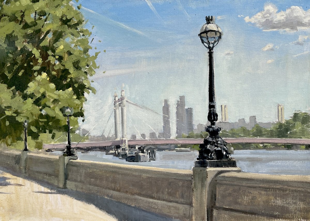 Original Oil Painting - Albert Bridge Late Spring by Louise Gillard