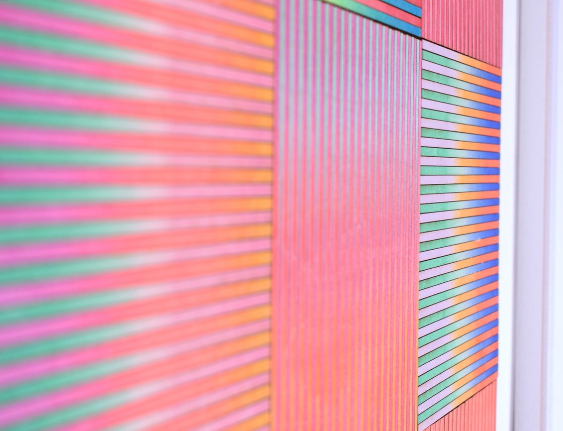 Nine Panel Fine Stripe Wood Collage Painting Mixed-media painting ...