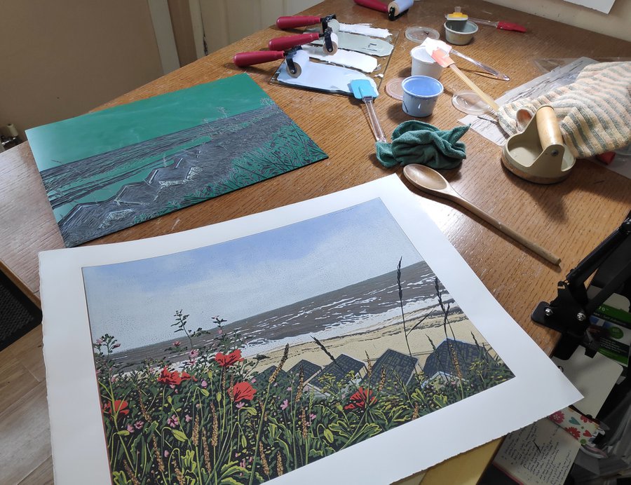 Seaside Poppies Linocut: Alexandra Buckle | Artfinder