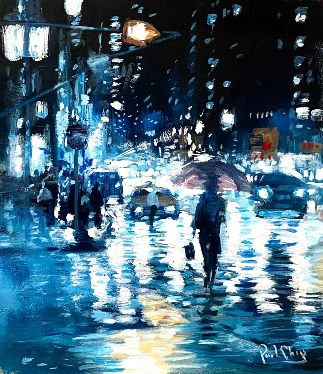 Rainy City Crowd Acrylic painting by Paul Cheng | Artfinder