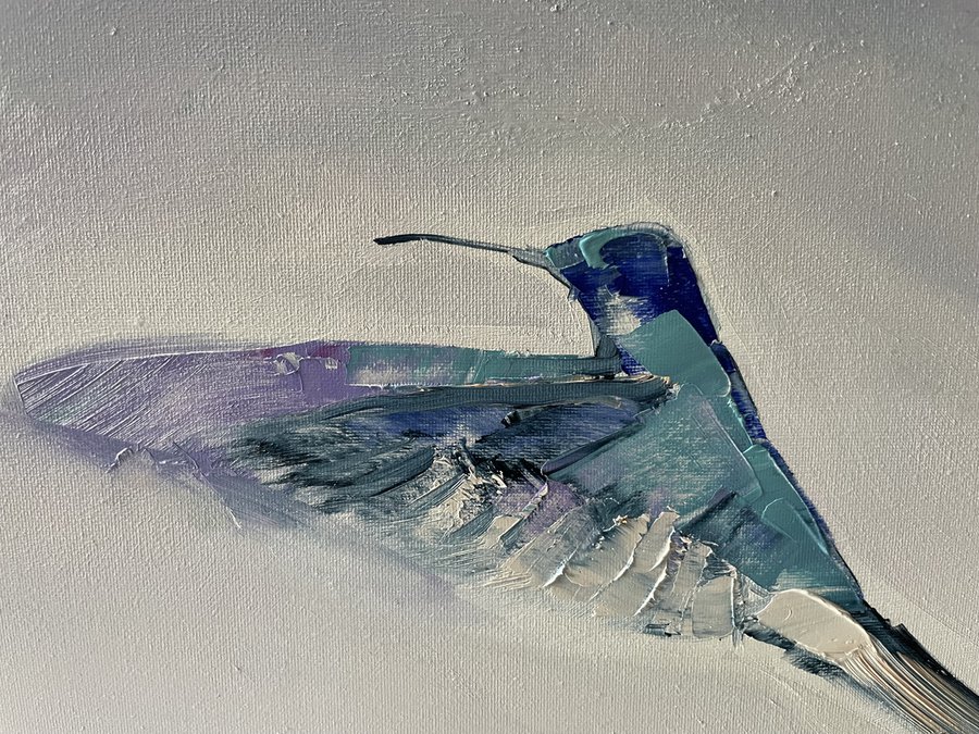 Hummingbird flying. Original abstract painting Mixed-media painting ...