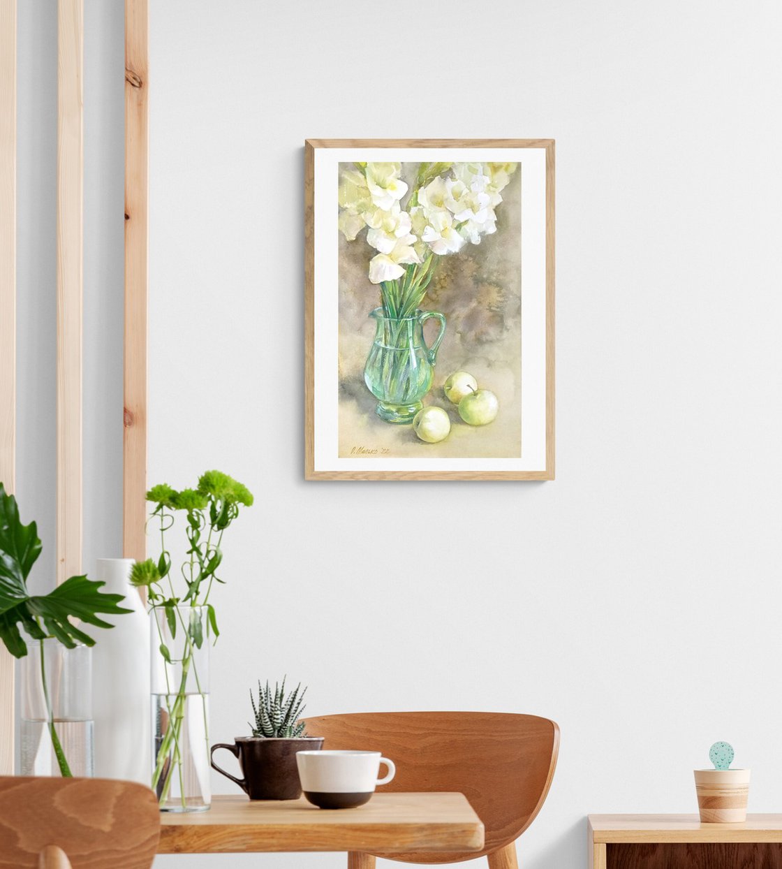 Original Watercolour - Summer Still Life White Apples by Olha Malko