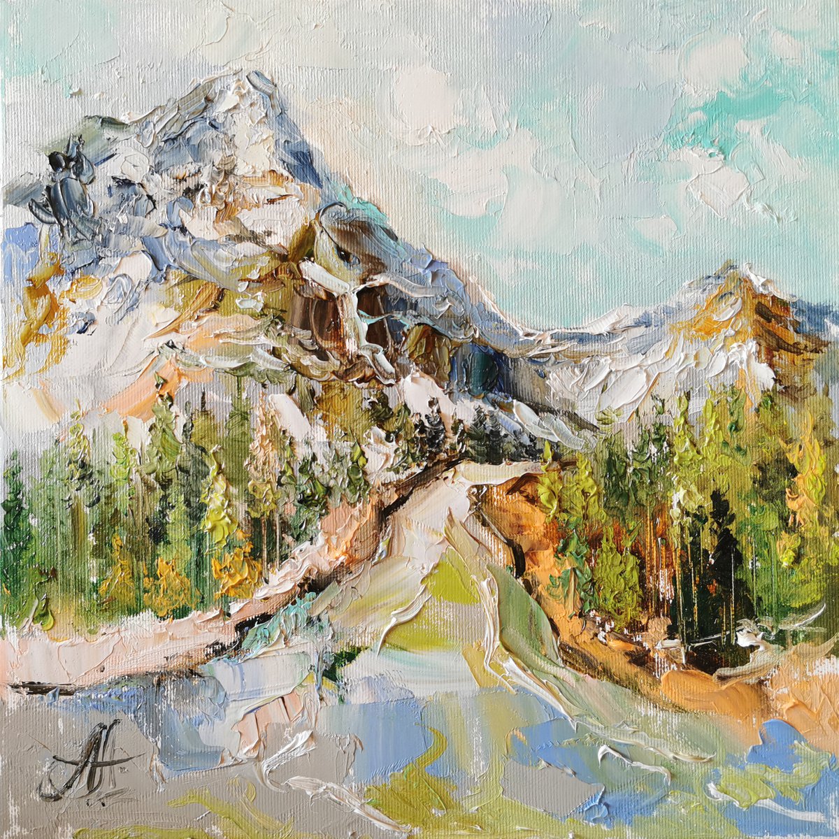Snowy mountains Oil Painting, Landscape wall art Oil painting by Annet ...