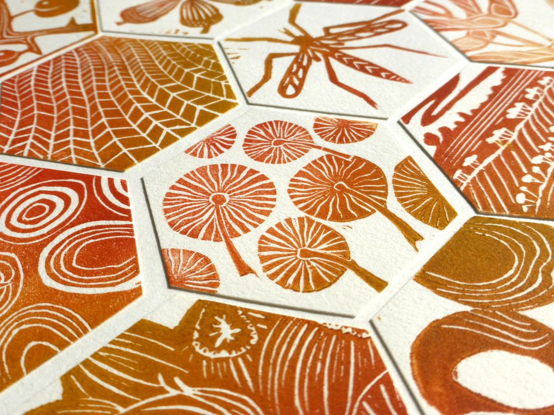 Autumn Patchwork III Linocut by Alison Deegan | Artfinder