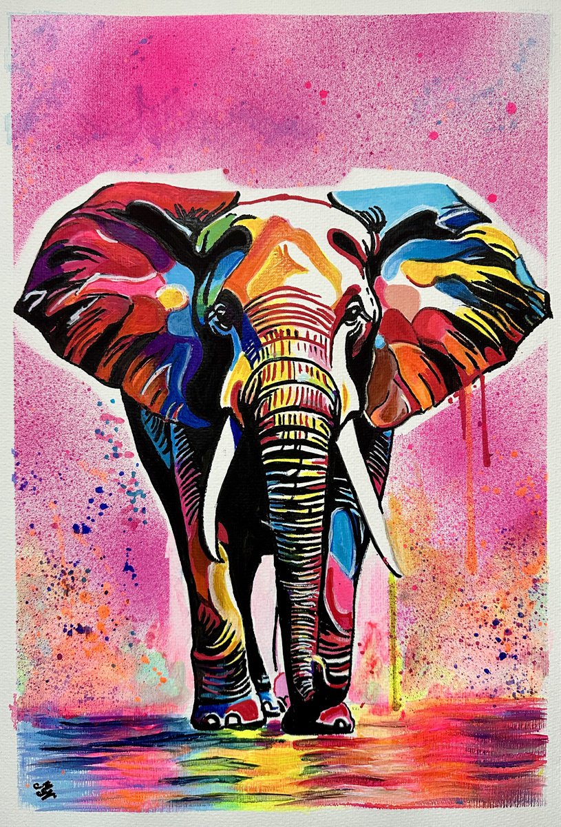 Neon Elephant Mixed-media painting: Misty Lady - M. Nierobisz | Artfinder