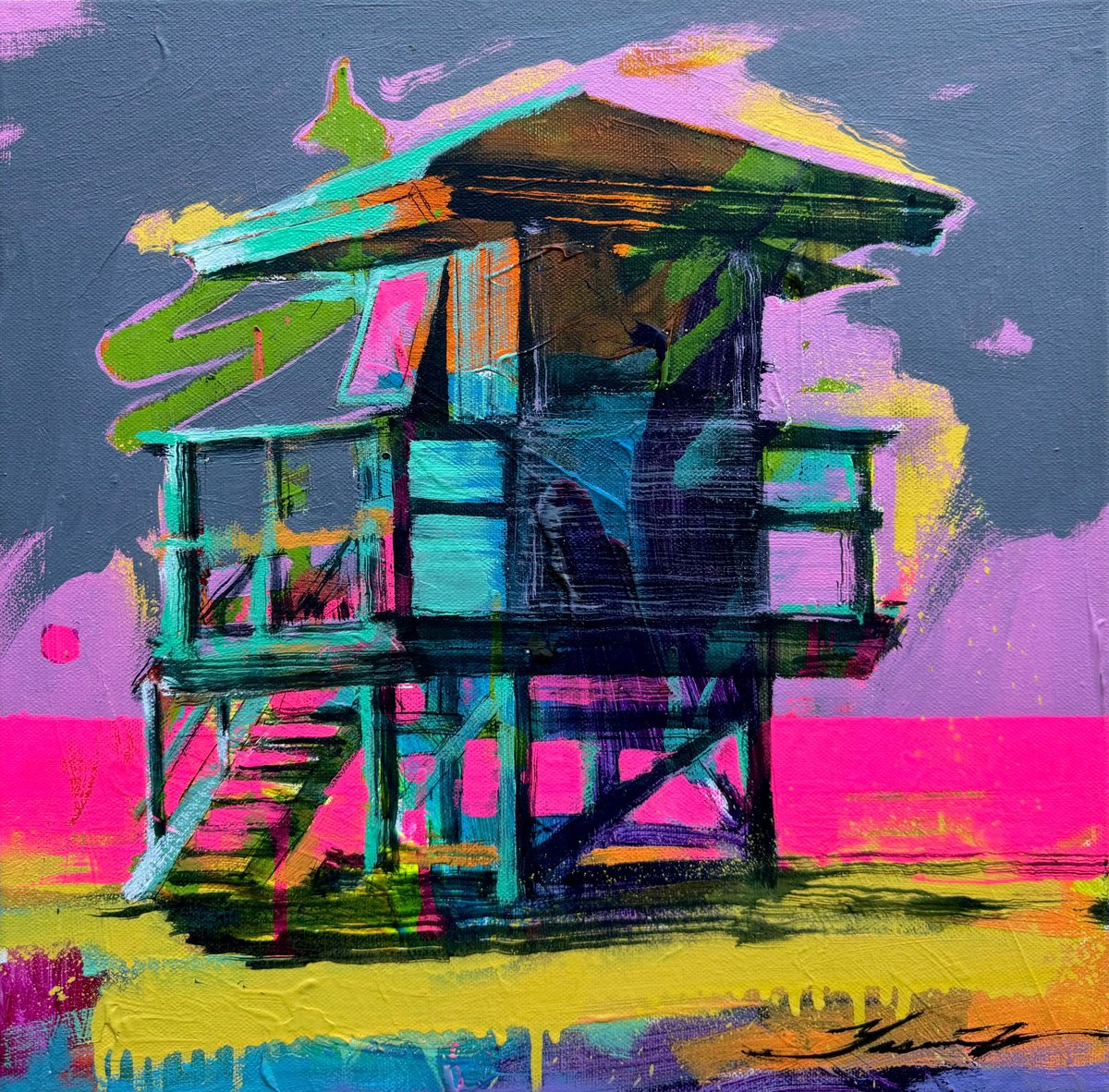 Neon pink ocean Acrylic painting: Yaroslav Yasenev | Artfinder