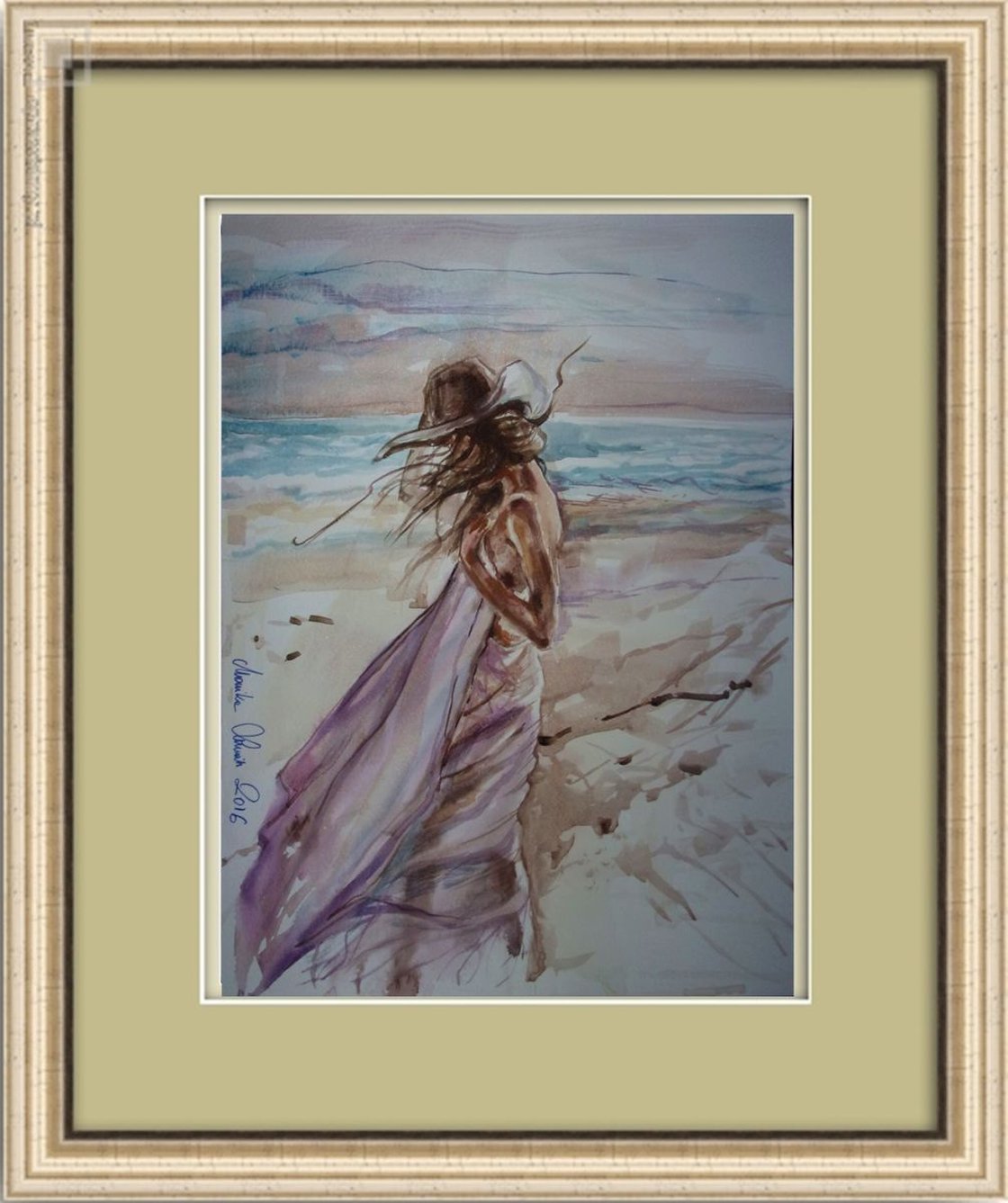 " WINDY DAY ... " original WATERCOLOURS painting GIFT MODERN URBAN ART ...