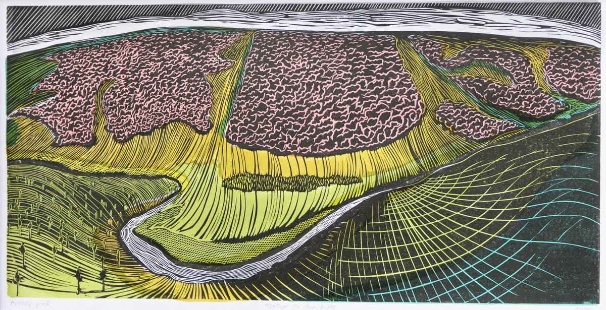 Heather on the Moor Linocut: Keith Alexander | Artfinder