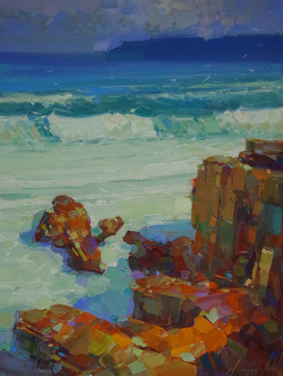 Ocean Cliffs, Seascape, South Bay, Original oil | Artfinder