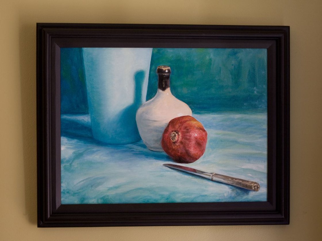 Pomegranate and knife Oil painting: John Fleck | Artfinder