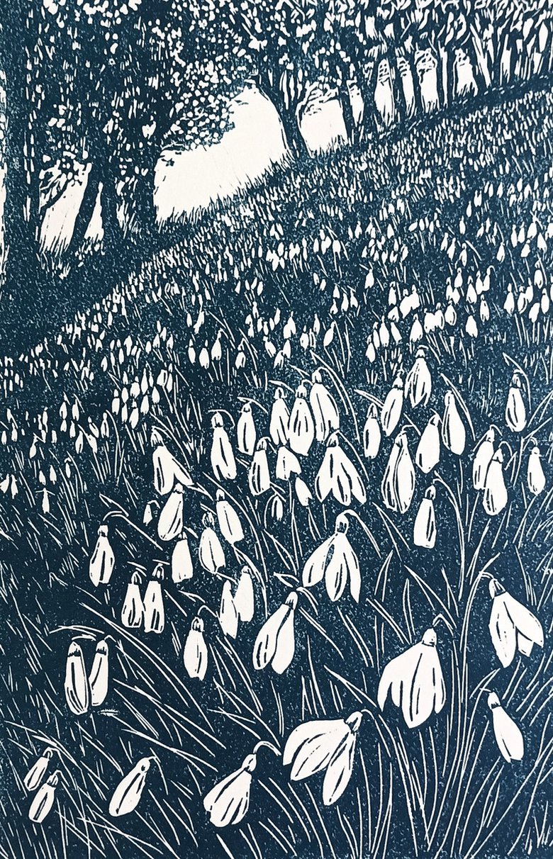 Snowdrop Wood Linocut: Jo Biggadike | Artfinder