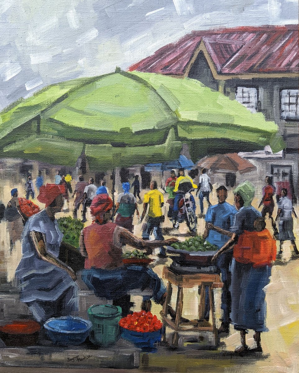 KU MUTAKA (At the umbrella) Acrylic painting: BUGINGO Noah | Artfinder
