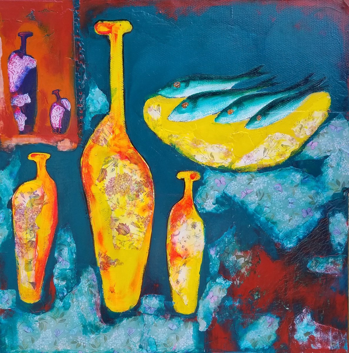Dish Of Fish Acrylic painting by Kevin Blake | Artfinder