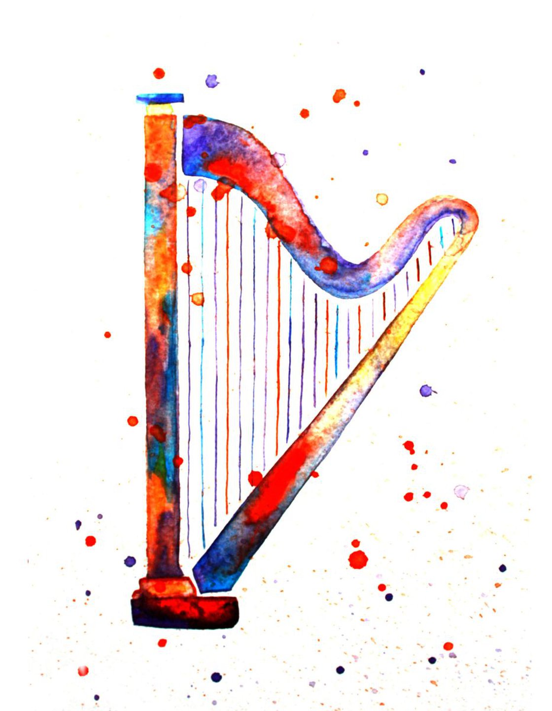 Harp Watercolour by Luba Ostroushko | Artfinder
