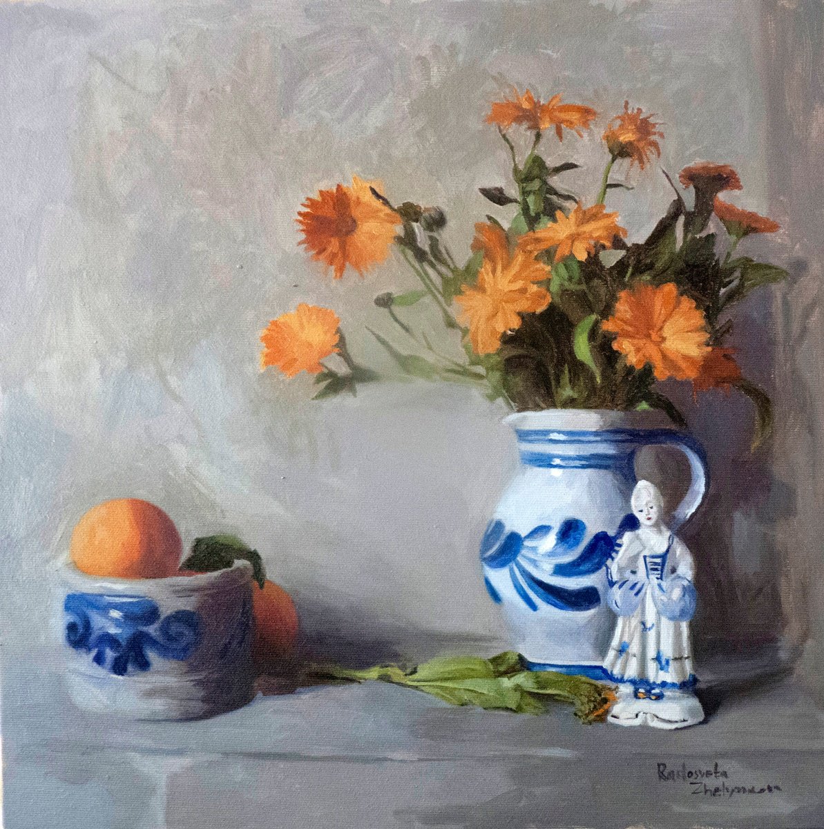 Marigold with statuette Oil painting by Radosveta Zhelyazkova | Artfinder