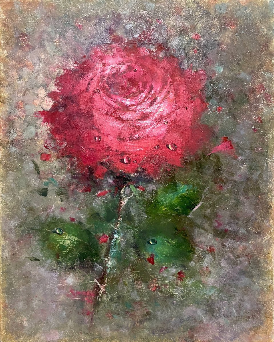Red blooming rose Oil painting: Yulia Odukalets | Artfinder