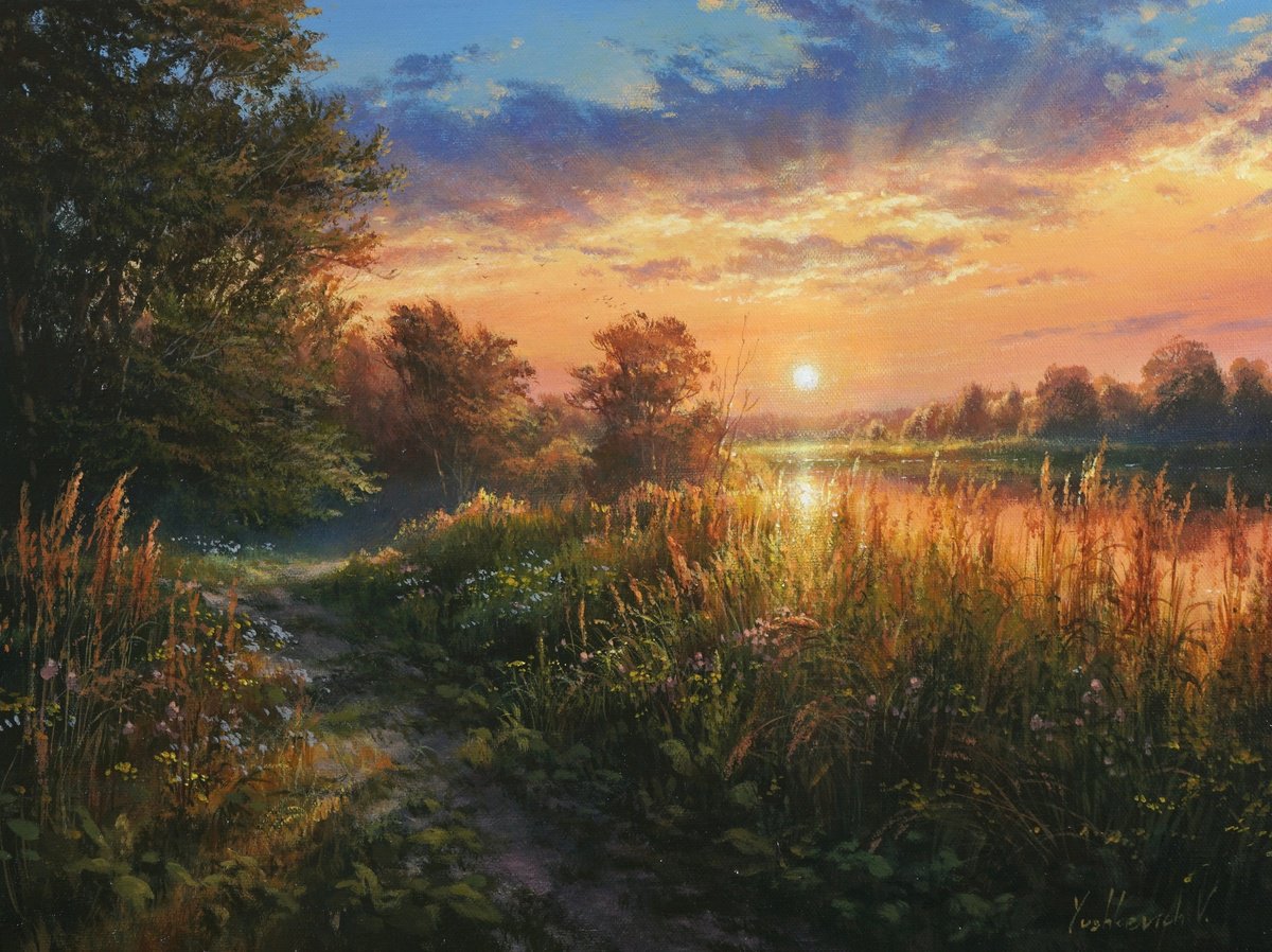 Warm summer sunset Acrylic painting: Viktar Yushkevich YUVART | Artfinder