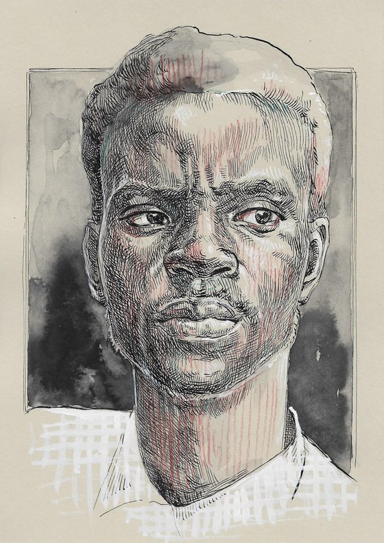 Black man portrait Ink drawing by Katarzyna Gagol | Artfinder