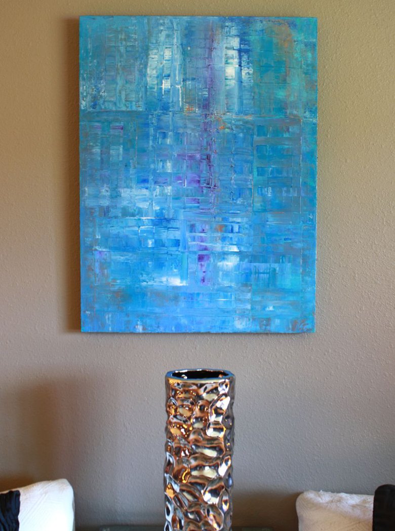 Primitive Blue Mosaic Abstract Acrylic painting: Robert Lynn | Artfinder
