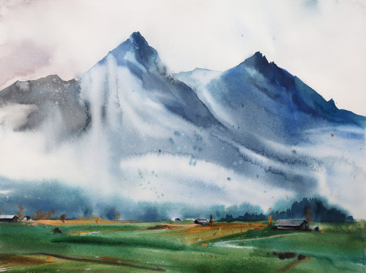 Alps Mountains Watercolour by Alla Vlaskina | Artfinder