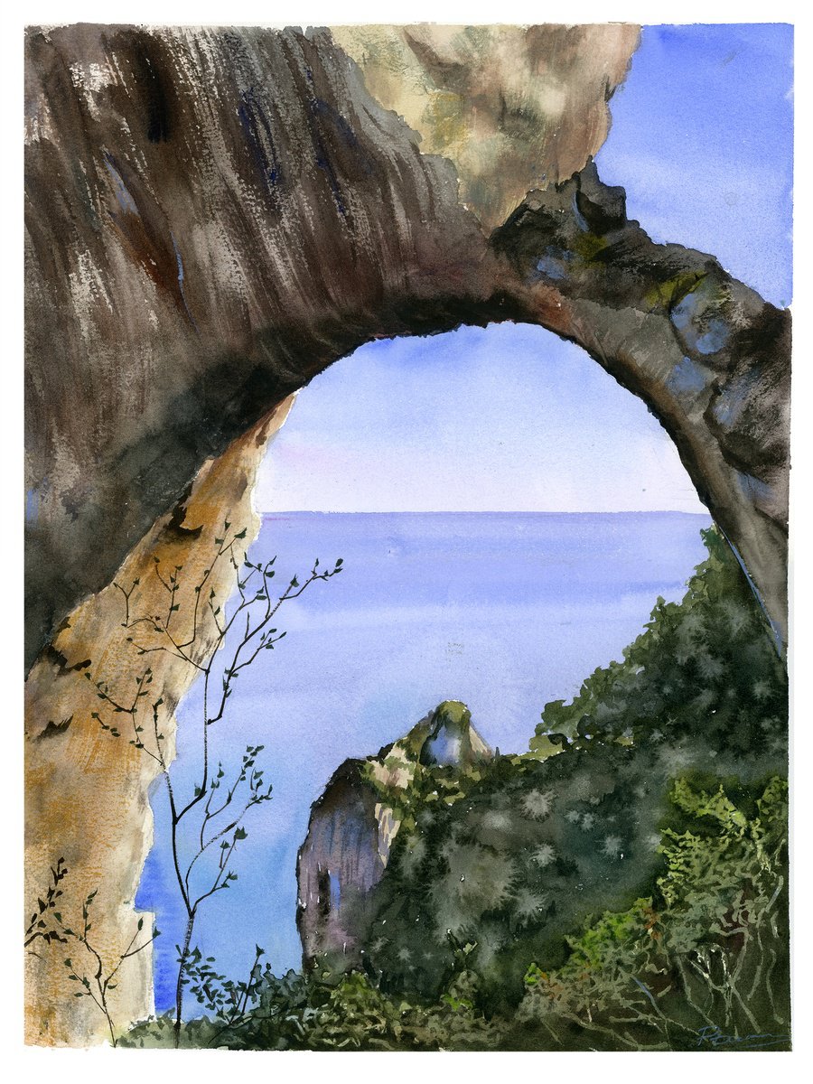 Natural Arch (Capri) Watercolour: Olga Tchefranov (Shefranov) | Artfinder