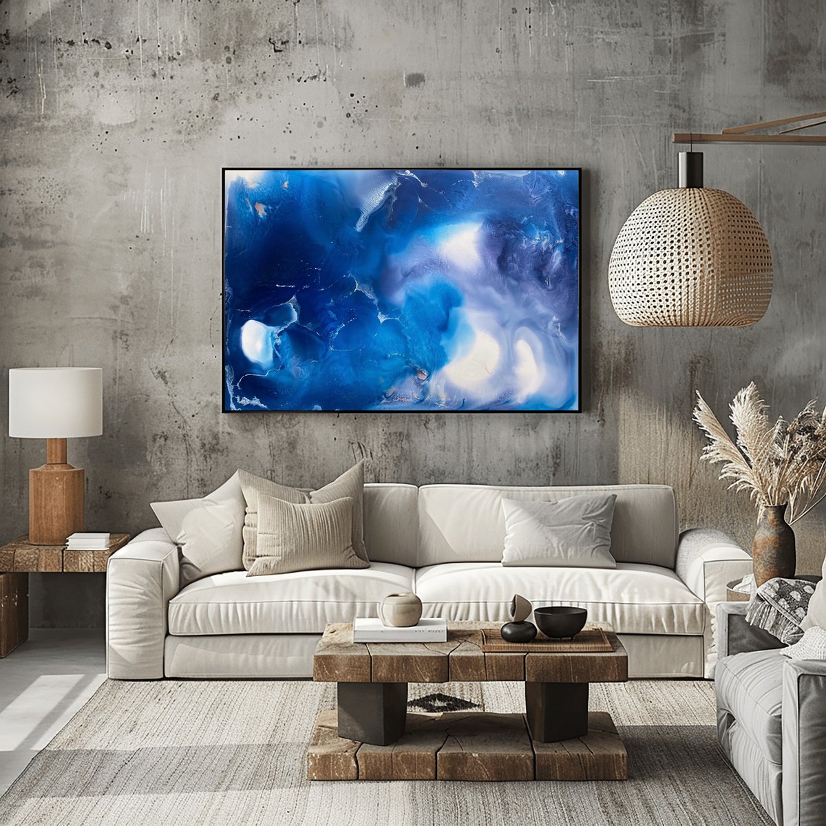 Deep Blue Silver Abstract Acrylic painting: Mily Art | Artfinder