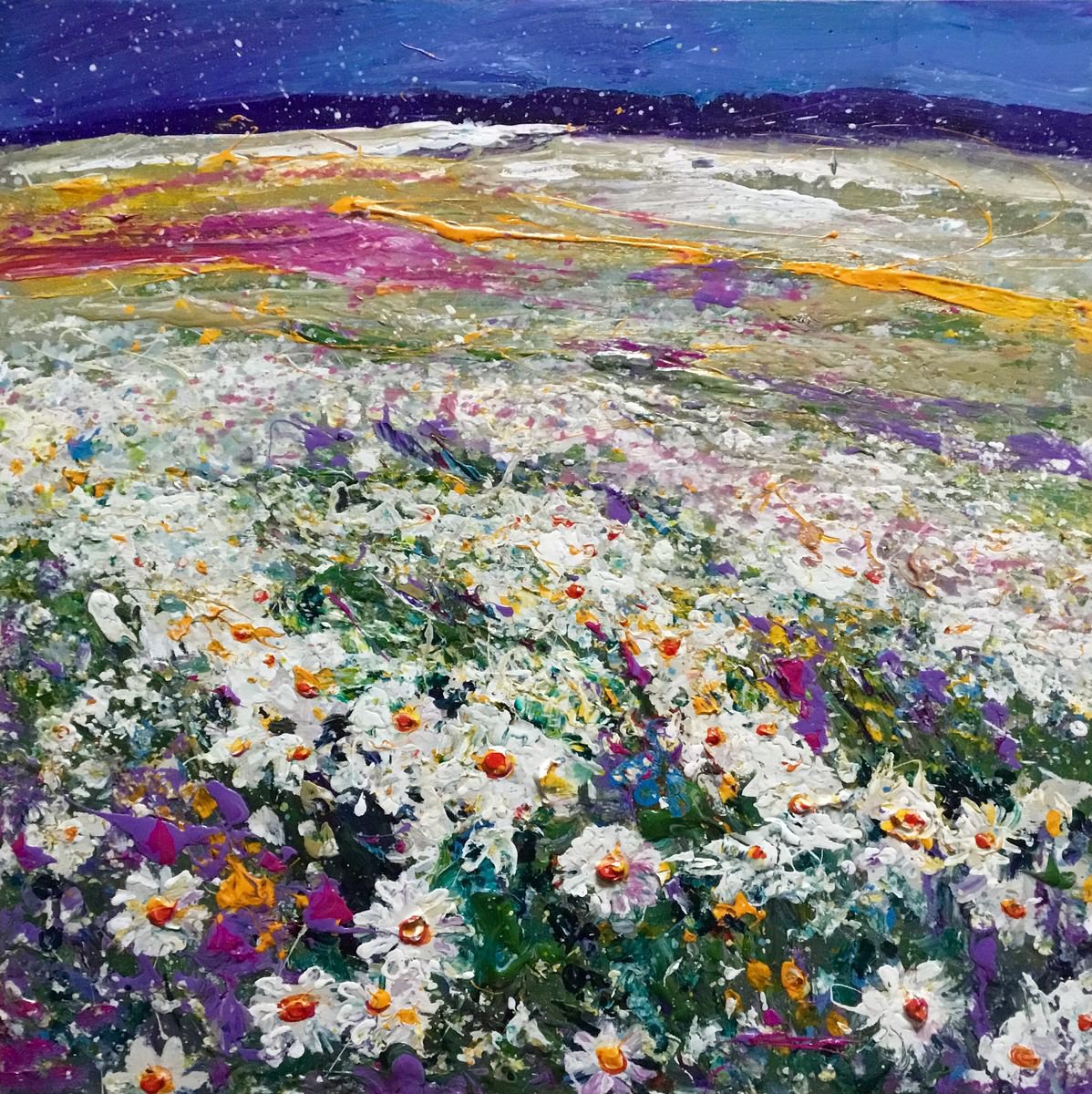 Daisies in the field, acrylic painting 70x70cm, | Artfinder