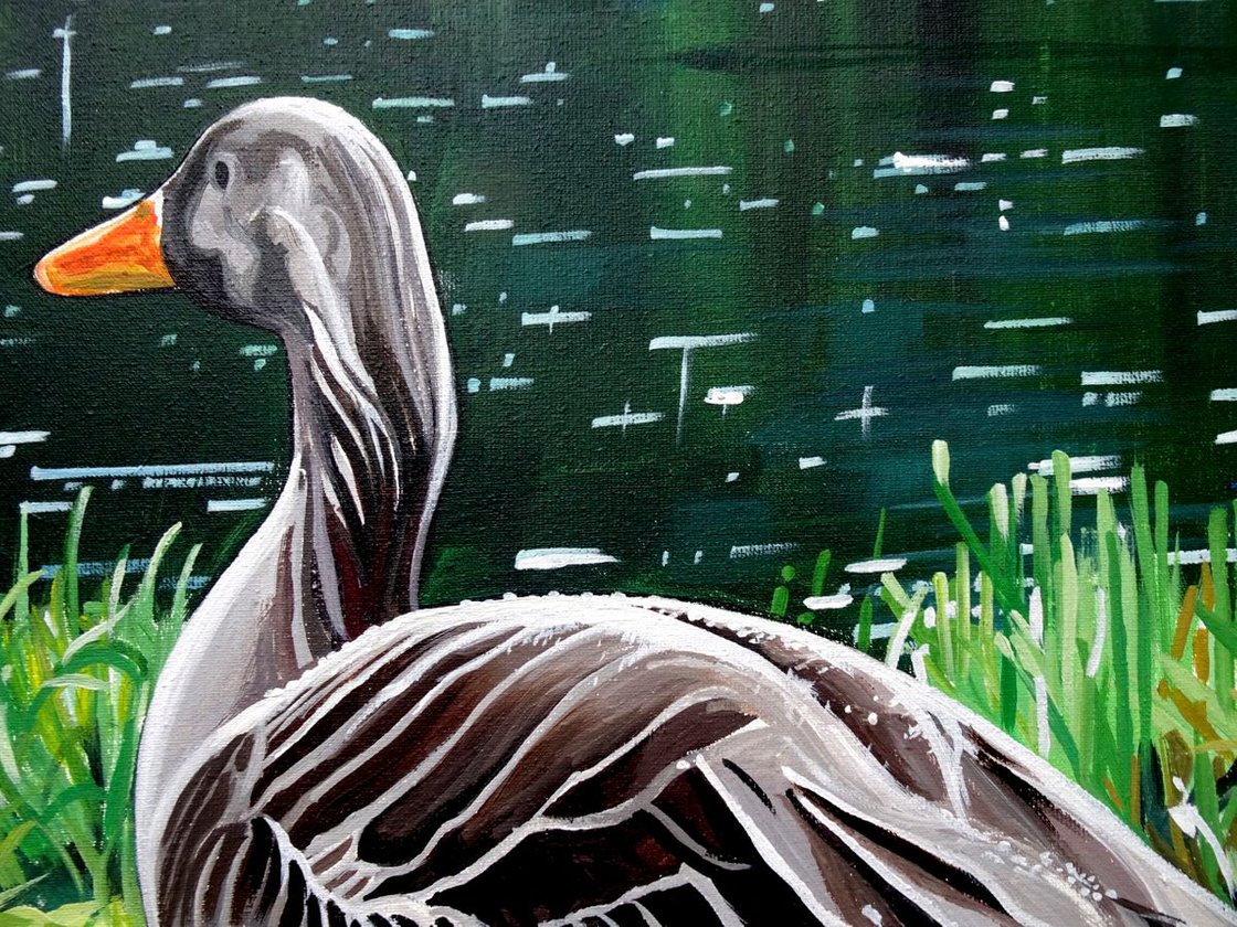 Original Acrylic Painting - Two Little Ducks by Joseph Lynch